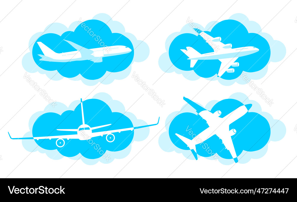 Airliner airplane icons set Royalty Free Vector Image