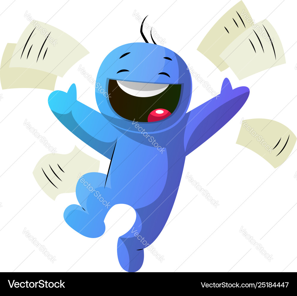 Blue cartoon character so happy on white Vector Image