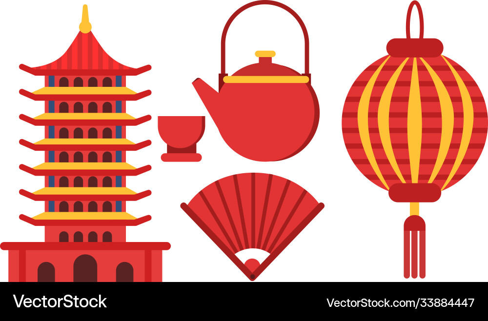 China country attributes with paper lantern Vector Image