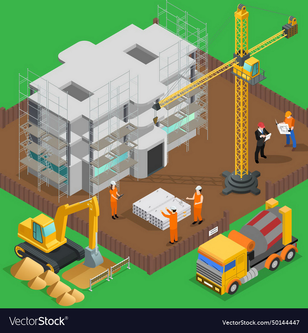 Construction isometric composition with view Vector Image