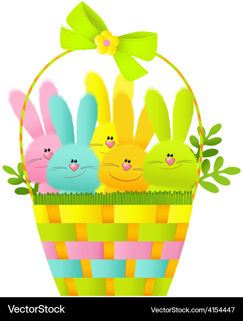 Easter basket with bunnies Royalty Free Vector Image
