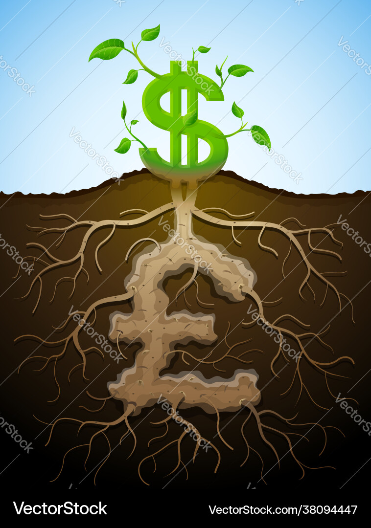 Growing dollar sign as plant and pound root Vector Image