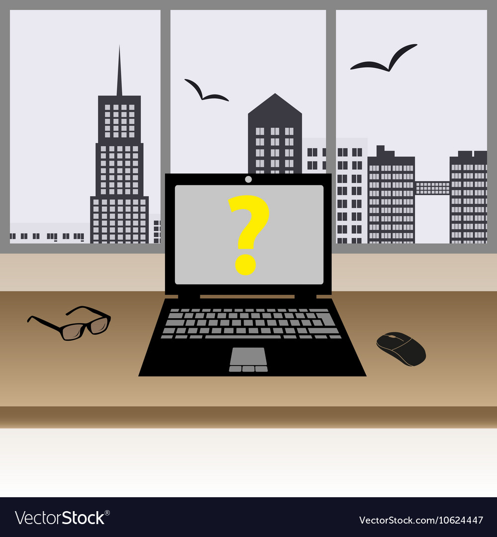 Laptop on the wooden table in modern office Vector Image