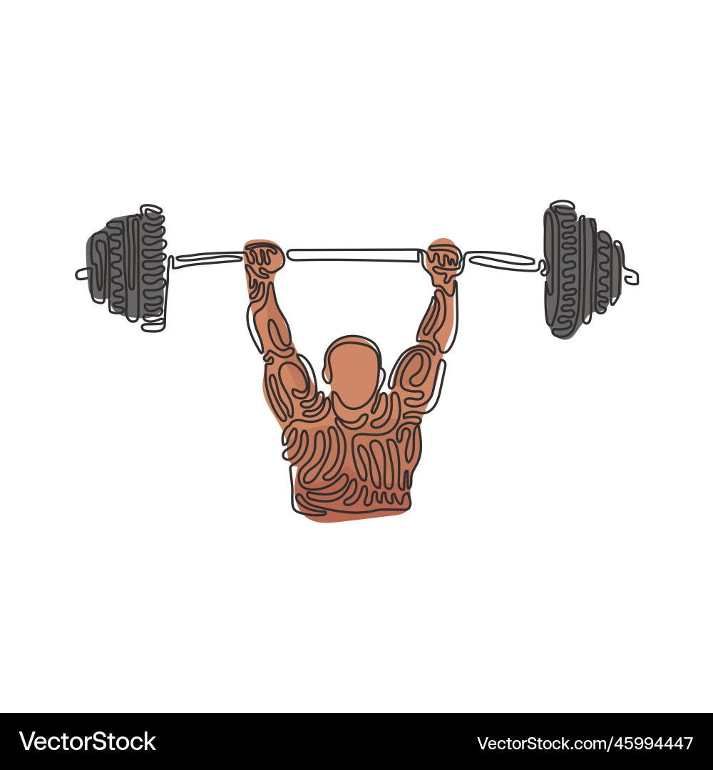 Single one line drawing bodybuilder fitness model Vector Image