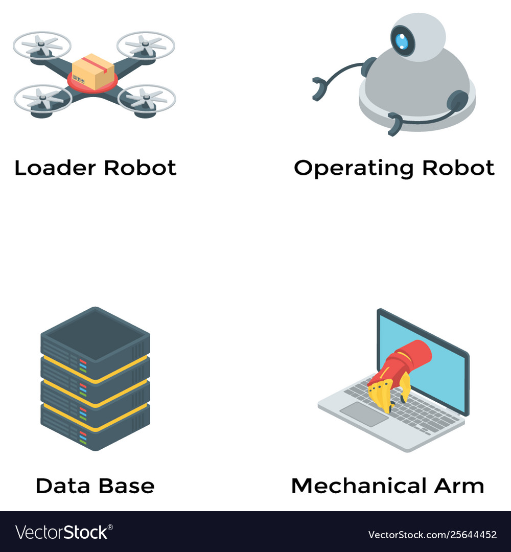 Artificial intelligence isometric set Royalty Free Vector