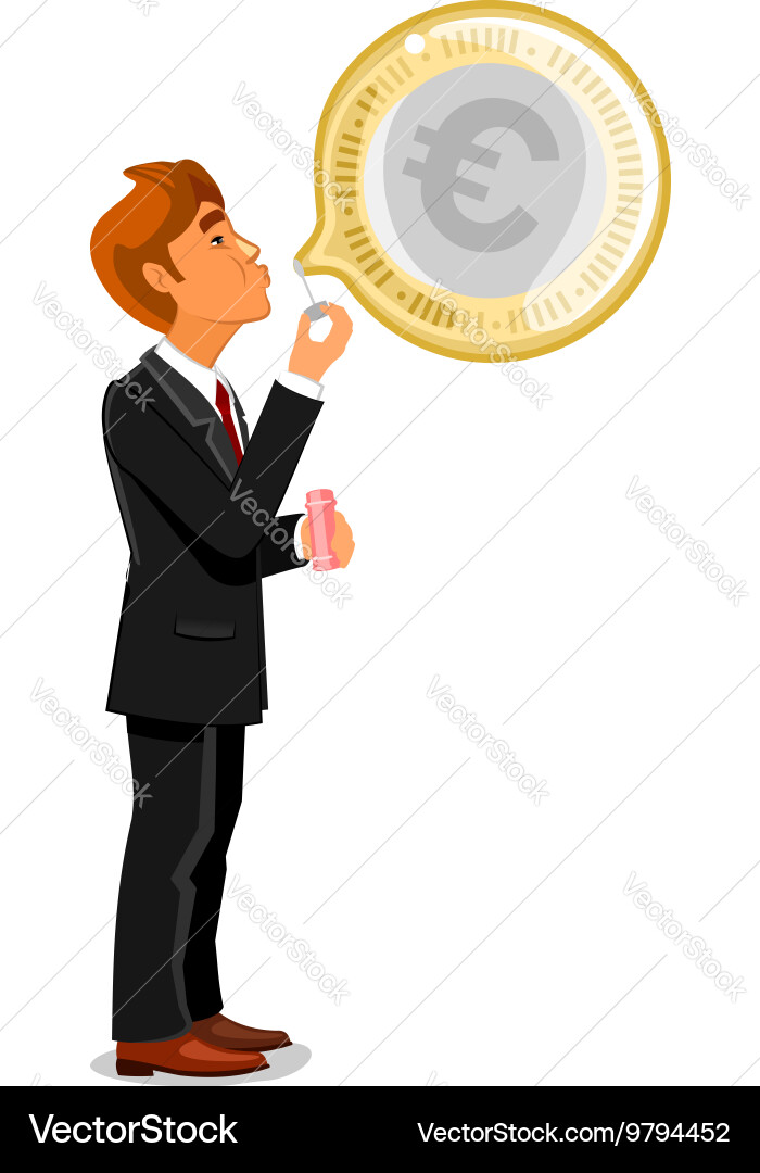 Businessman inflating a bubble with euro Vector Image