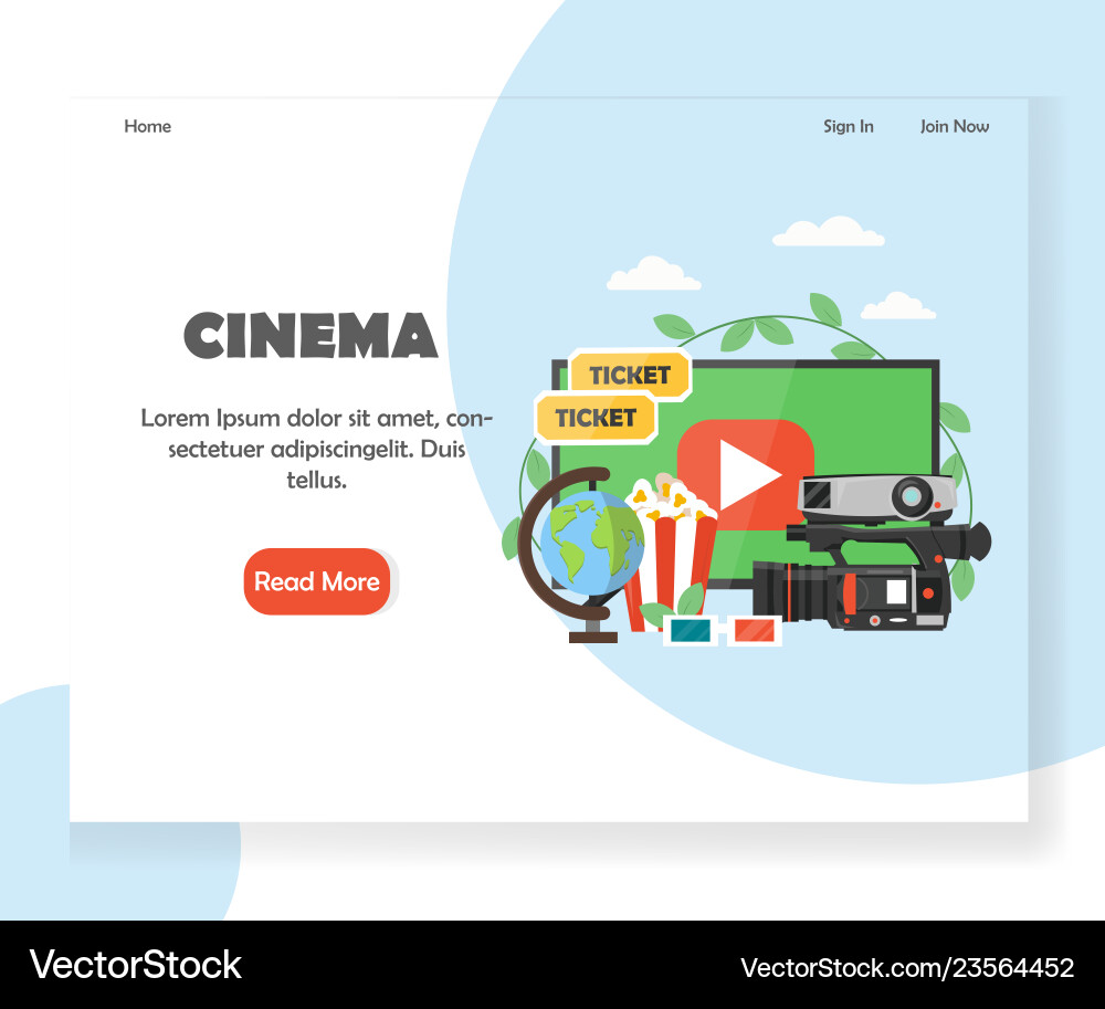 Cinema website landing page design template Vector Image