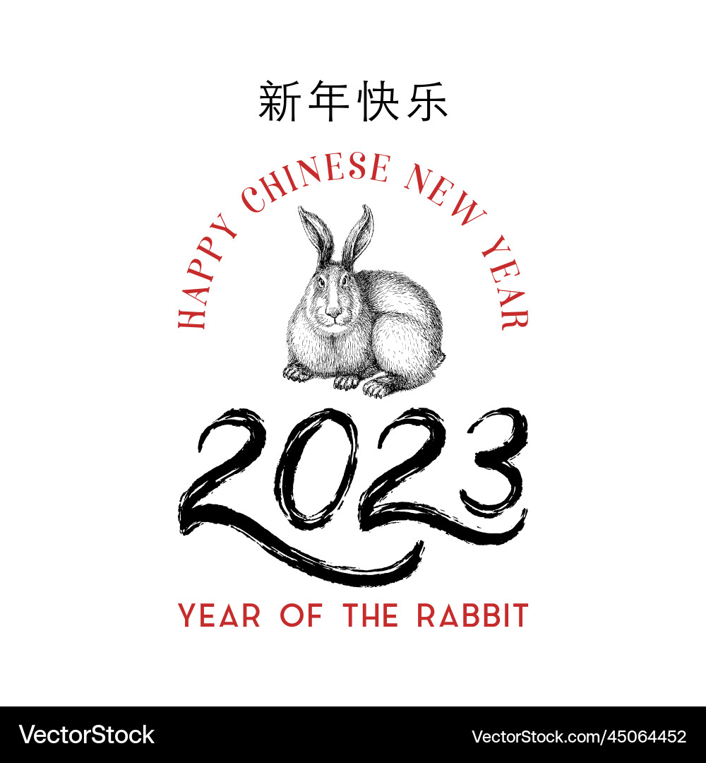 Happy chinese new year lettering with drawn rabbit