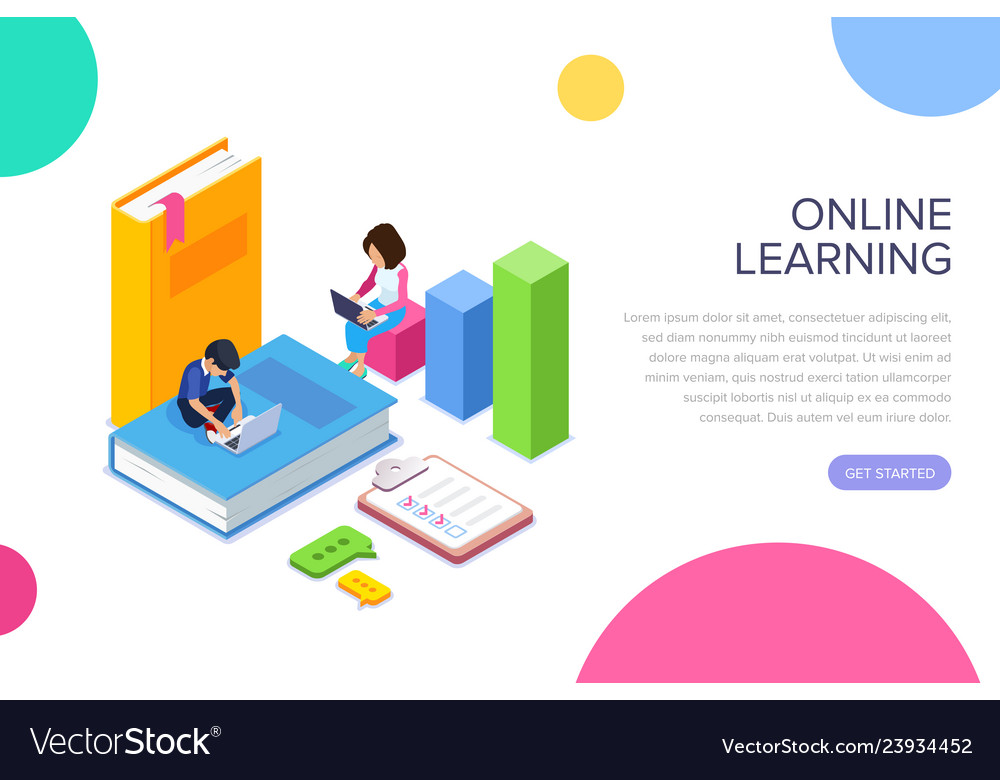 Isometric online learning or courses concept Vector Image