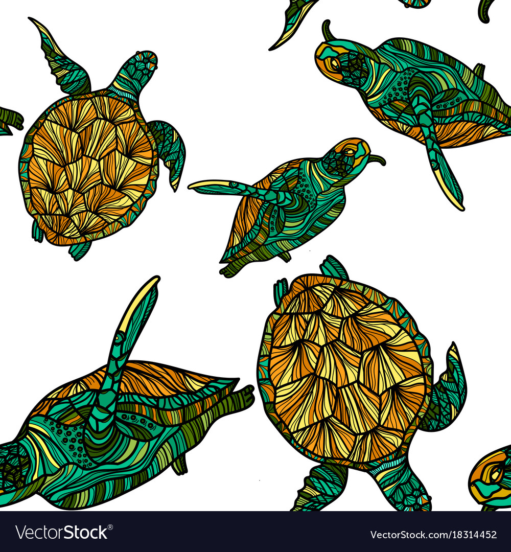 Seamless pattern with turtles Royalty Free Vector Image