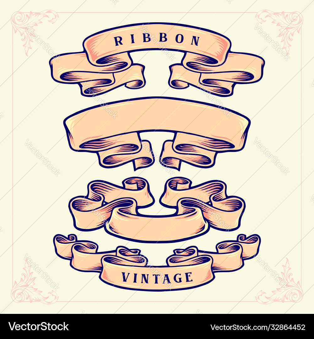 Set ribbon retro vintage style Royalty Free Vector Image