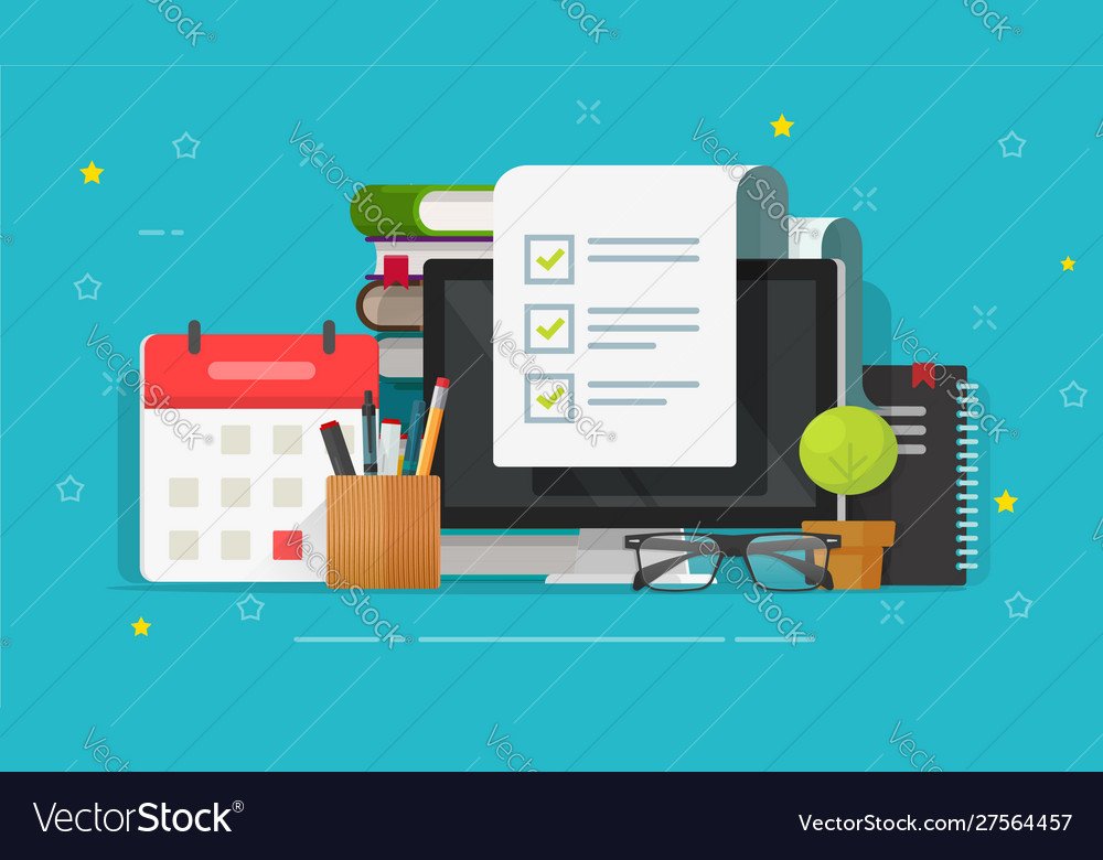Checklist survey document on computer and working Vector Image