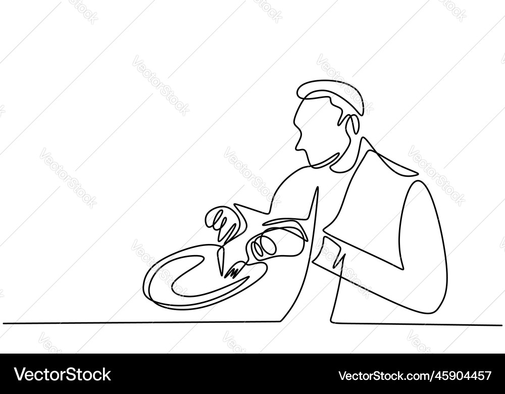 Continuous one line drawing of man eating Vector Image