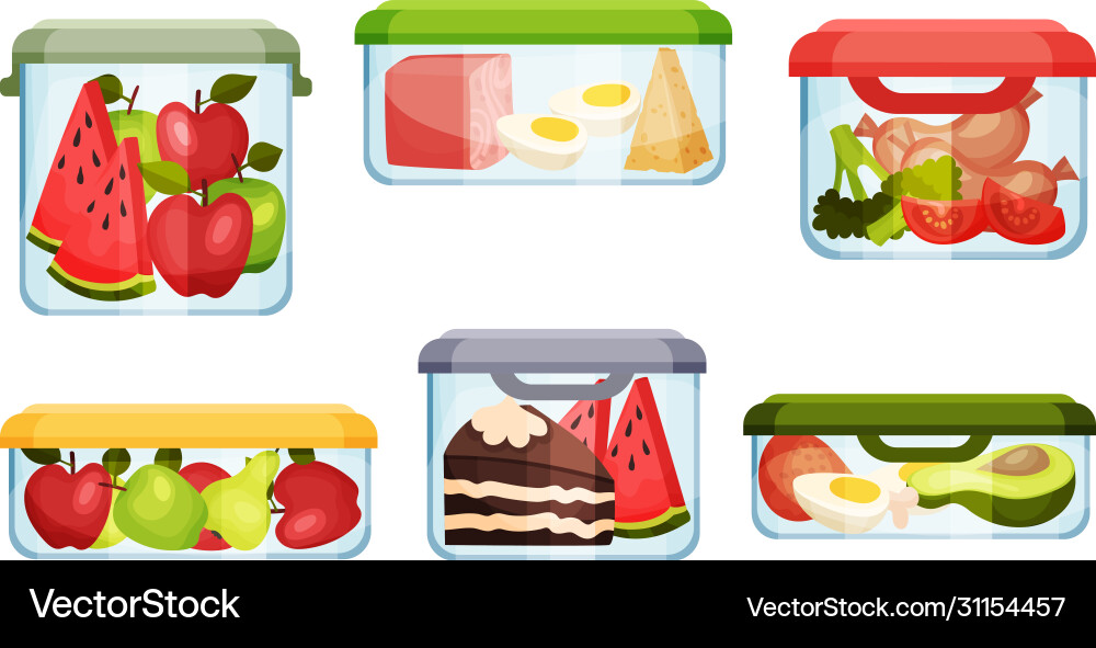 Different food in plastic or glass containers Vector Image