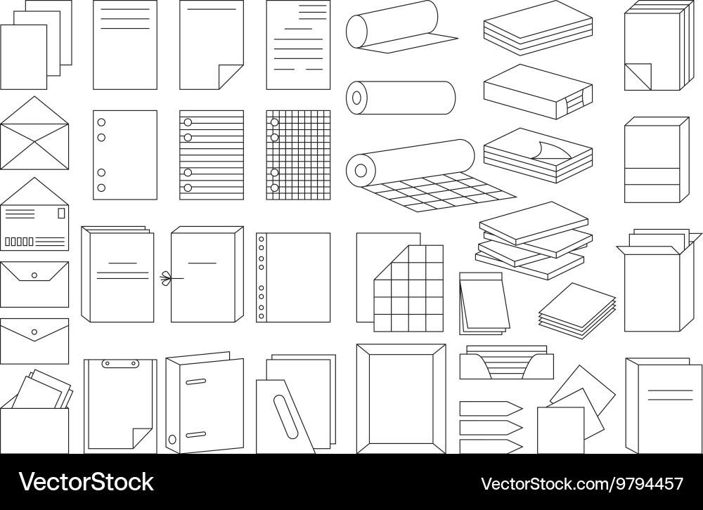Icons linear paper and folders Royalty Free Vector Image