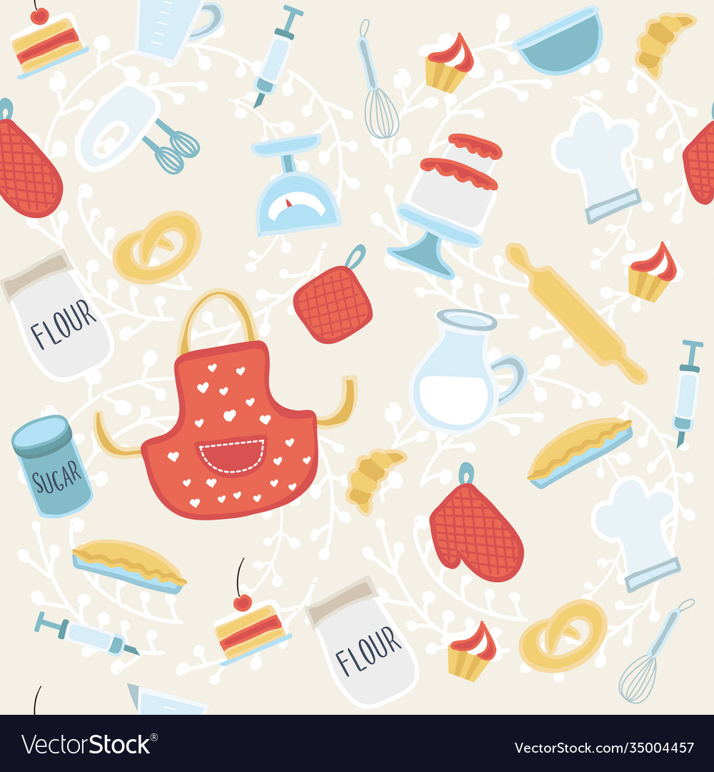 Seamless pattern pastry elements set Royalty Free Vector