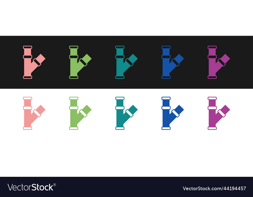 Set industry metallic pipe icon isolated on black Vector Image