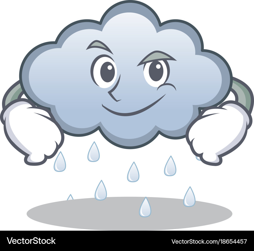 Smirking rain cloud character cartoon Royalty Free Vector