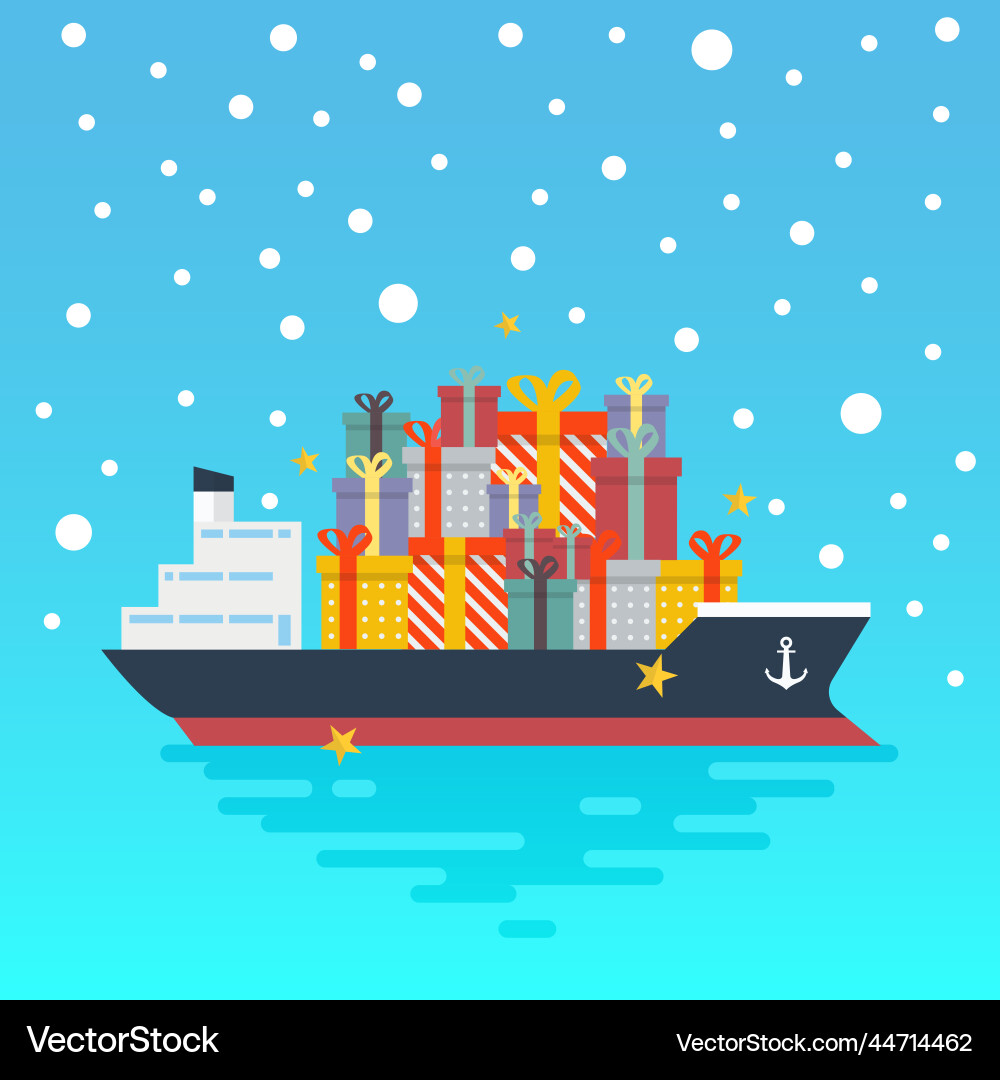Container cargo ship with gift present boxes Vector Image