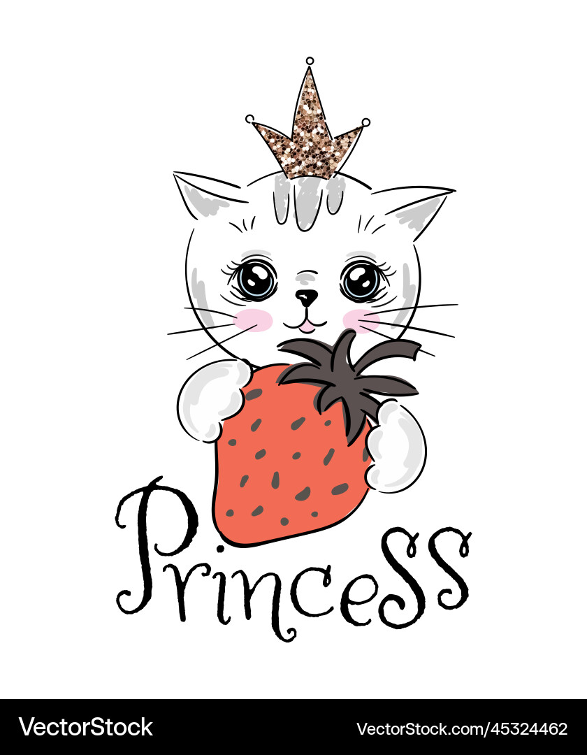 Cute princess cat with a glitter crown Royalty Free Vector