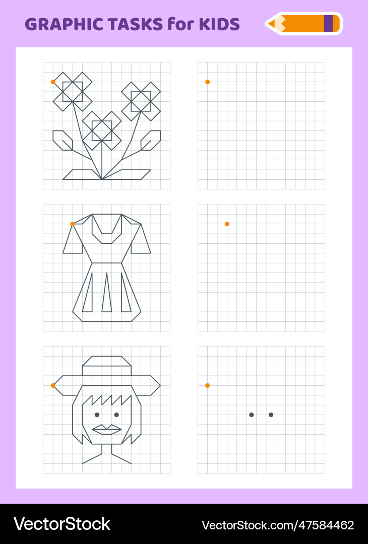Graphic tasks by cells educational games for kids Vector Image