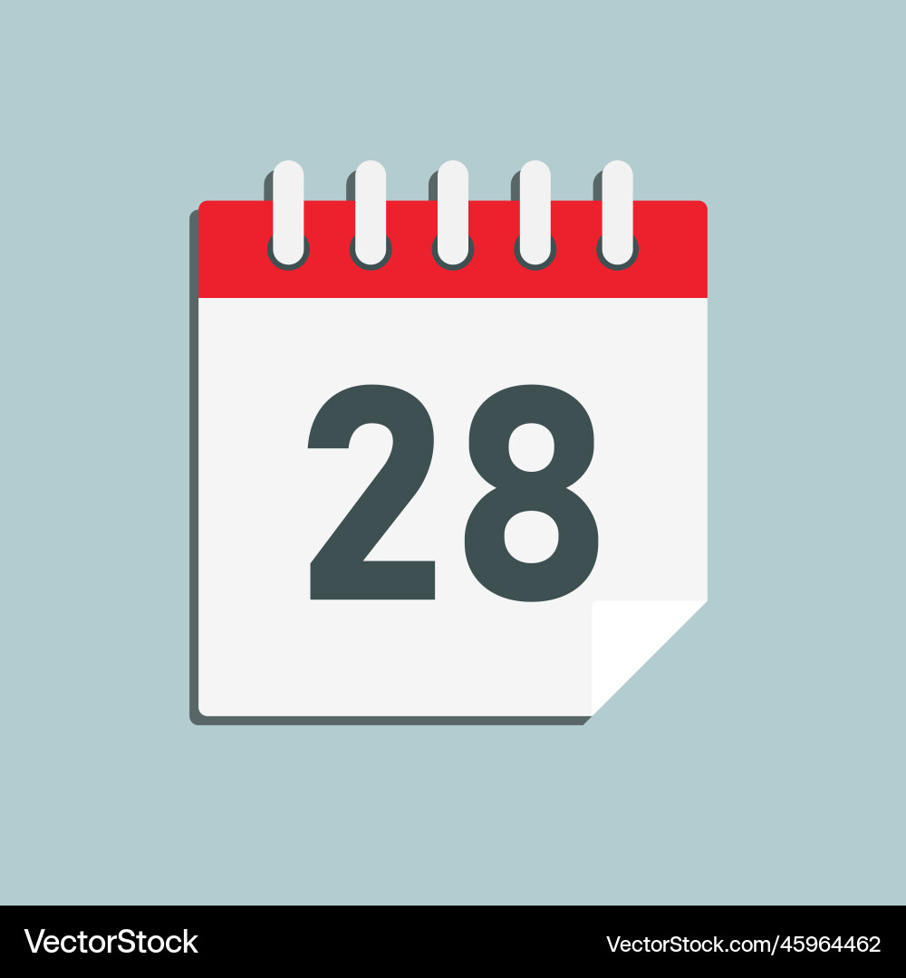 Icon page calendar day - number 28 Royalty Free Vector Image