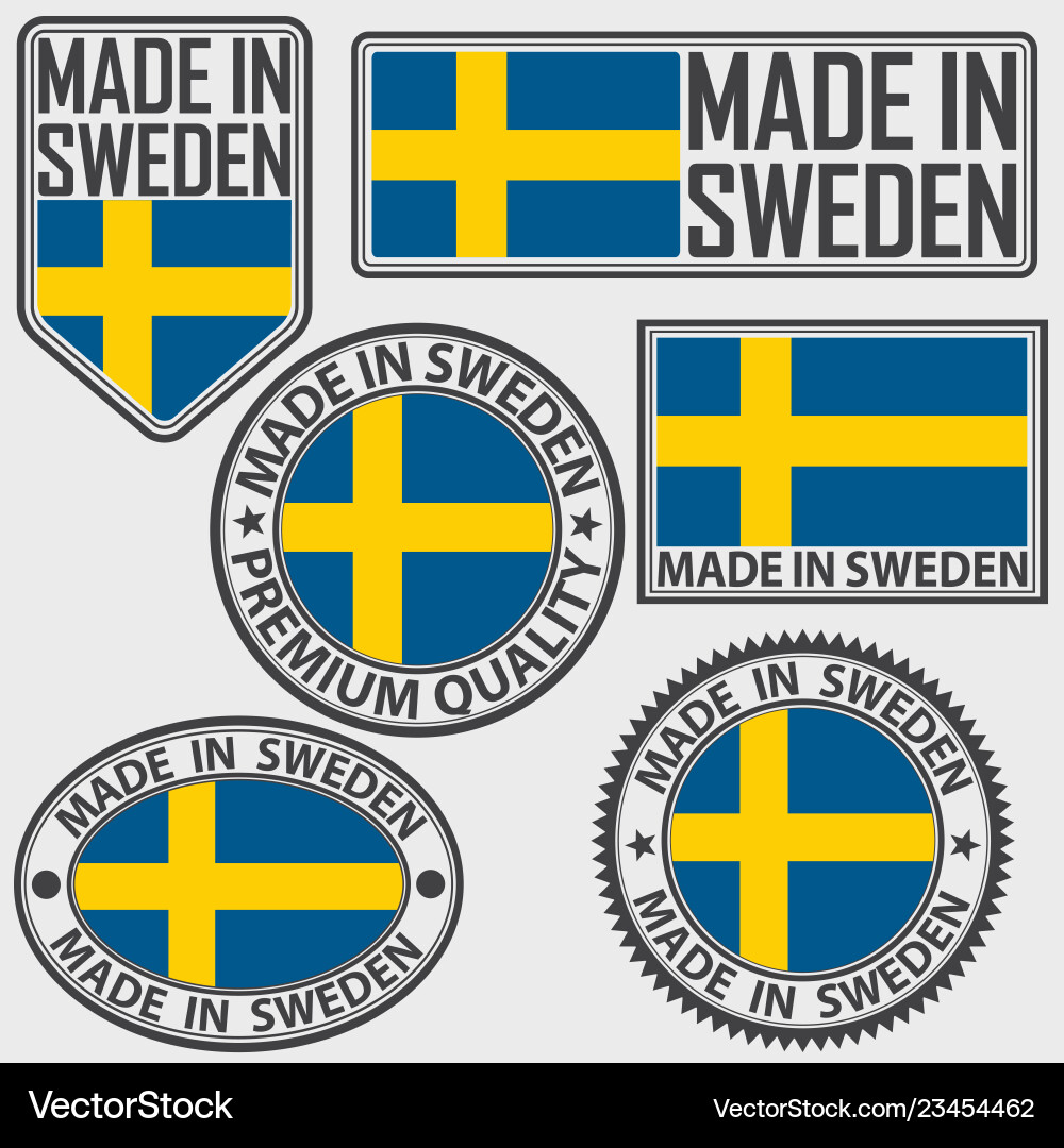 Made in sweden label set with flag Royalty Free Vector Image