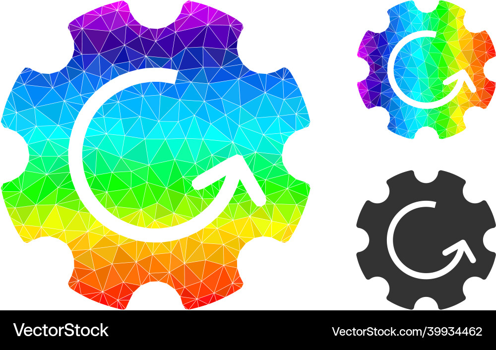 Polygonal gear rotation icon with spectral Vector Image