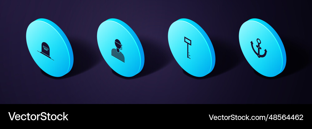 Set isometric anchor pirate key sailor captain Vector Image