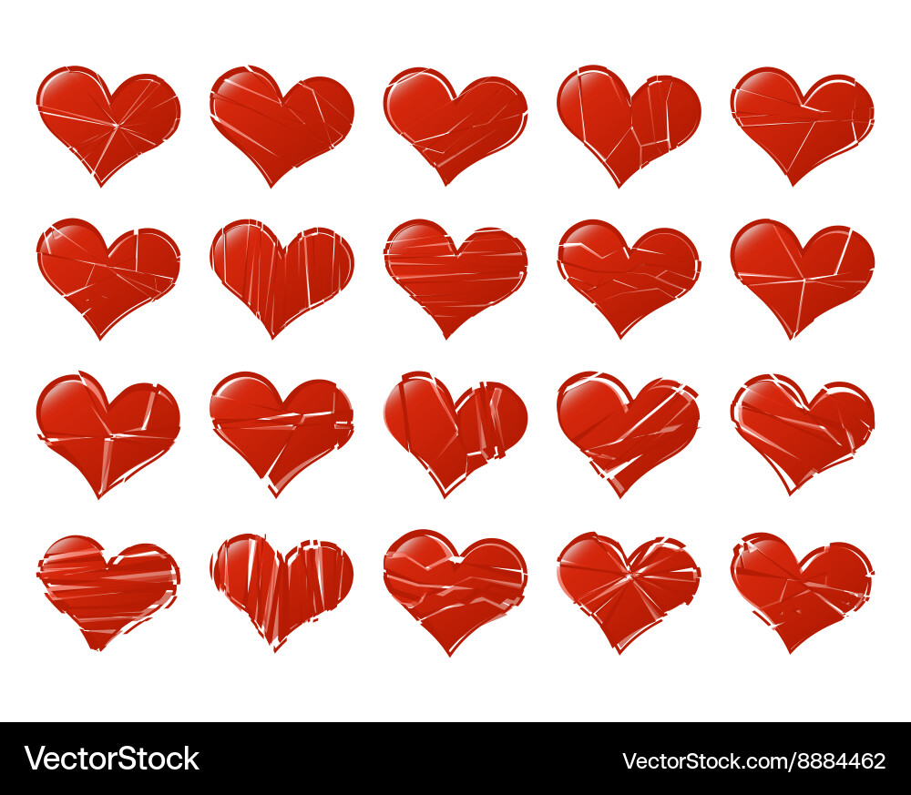 Set of broken hearts shape classic fall out Vector Image