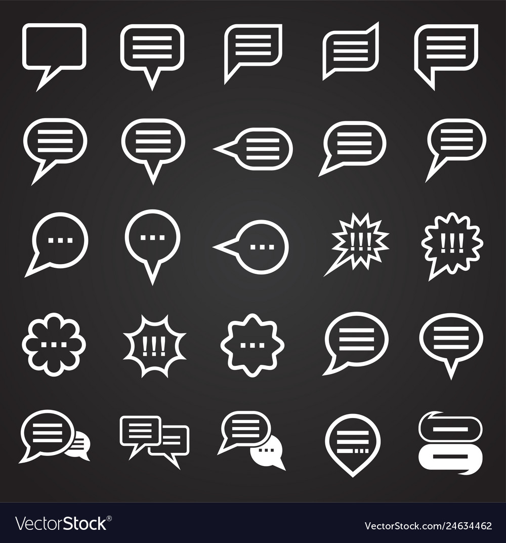 Text bubble icon set black background for graphic Vector Image