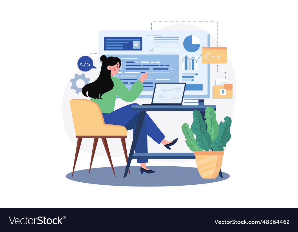 Writing Codes And Typing Data Code Technology Vector Image