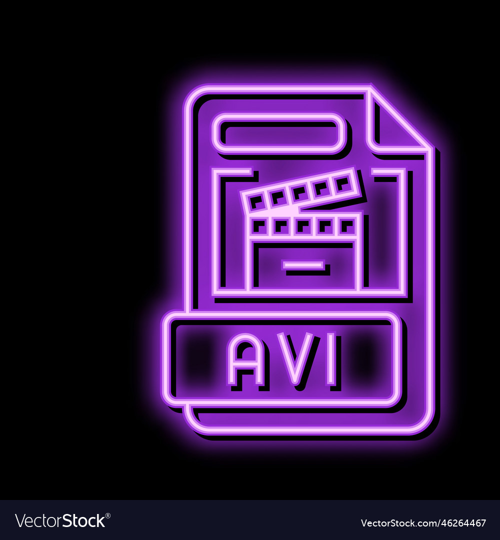 Avi File Format Document Neon Glow Icon Royalty Free Vector