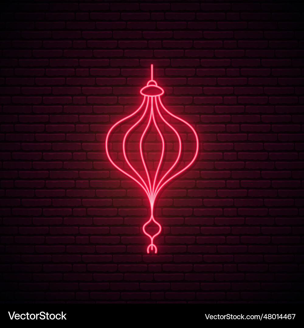 Chinese lantern neon sign glowing red decorative Vector Image