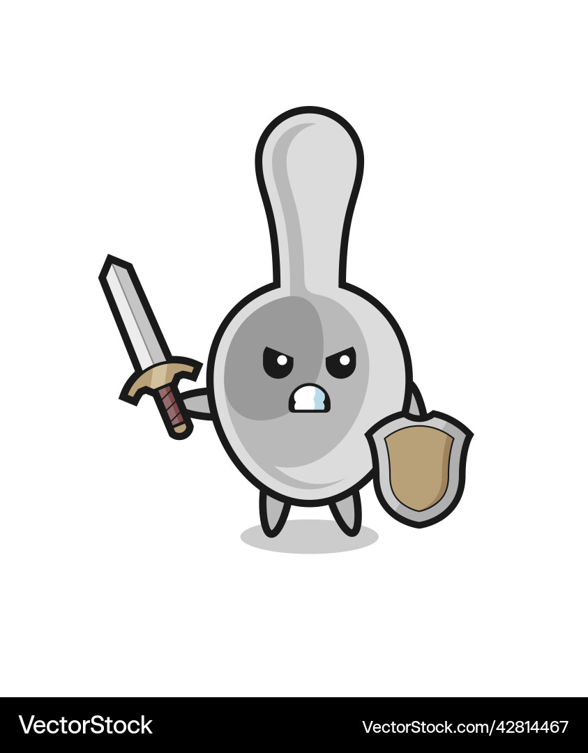 Cute spoon soldier fighting with sword and shield Vector Image