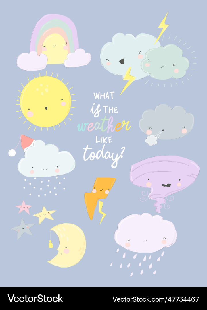 Cute weather set emotional forecast Royalty Free Vector