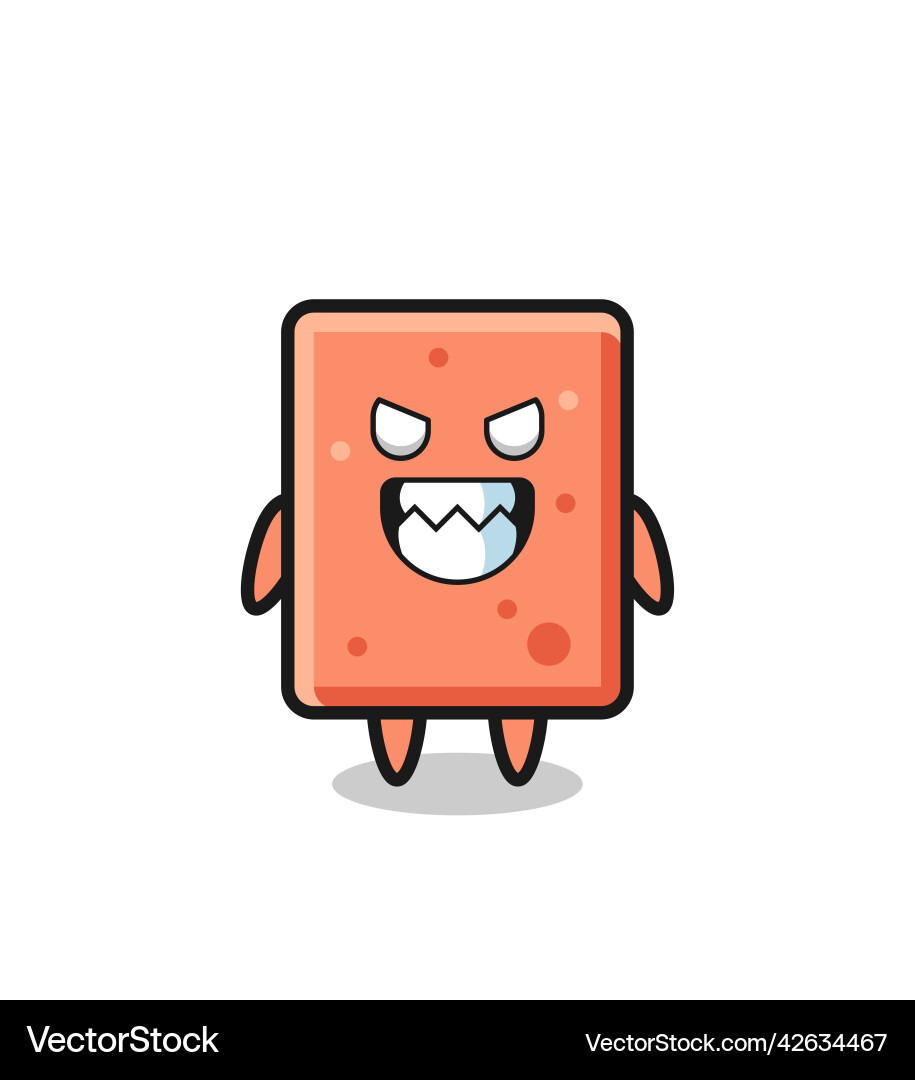 Evil expression of the brick cute mascot character