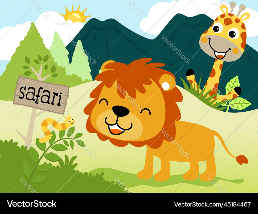 Funny animals cartoon in forest Royalty Free Vector Image