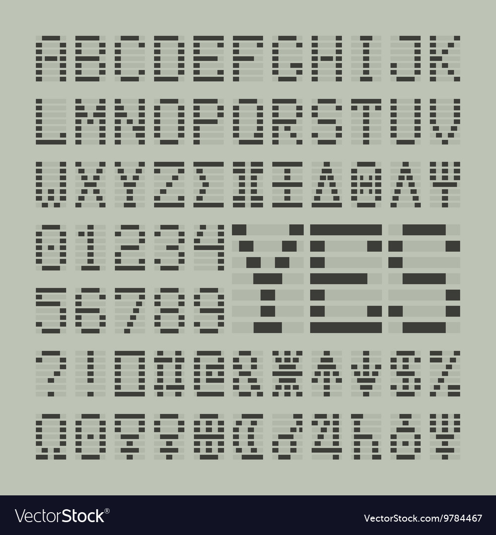 Led digital font letters numbers and planets Vector Image