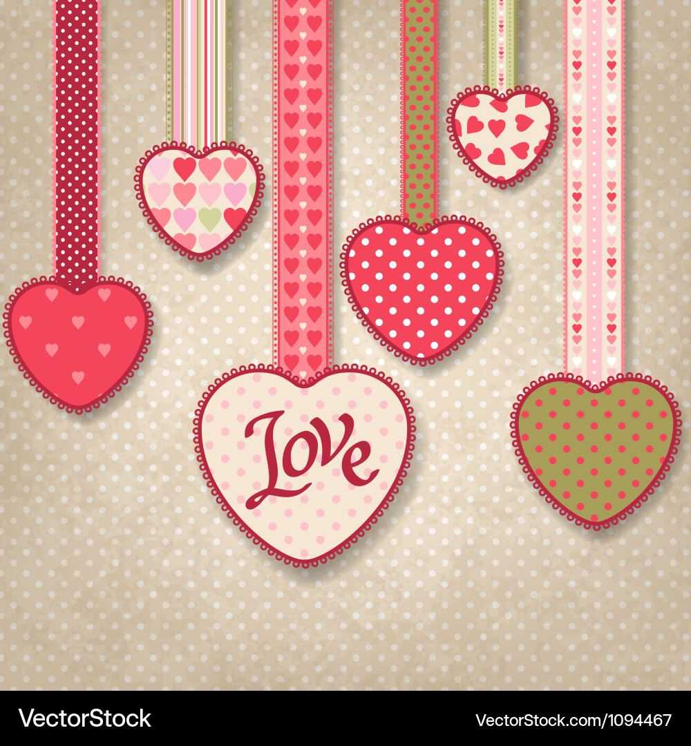 Retro background vintage design with hearts Vector Image