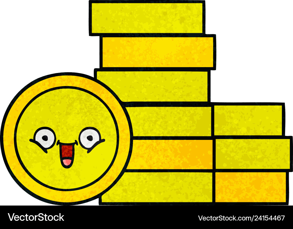 Retro grunge texture cartoon coins Royalty Free Vector Image
