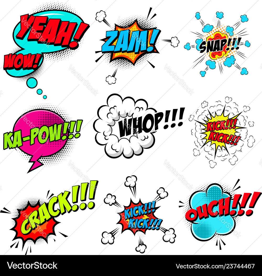 Set comic style speech bubbles with sound text Vector Image