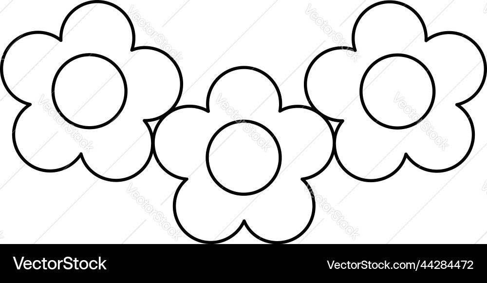 A simple wreath of three flowers - linear Vector Image