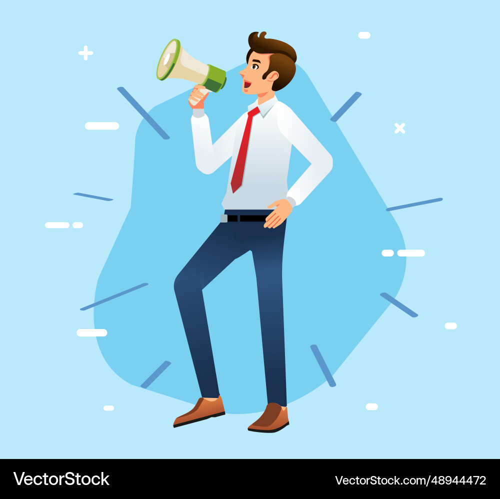Business man shouting through loud speaker hailer Vector Image
