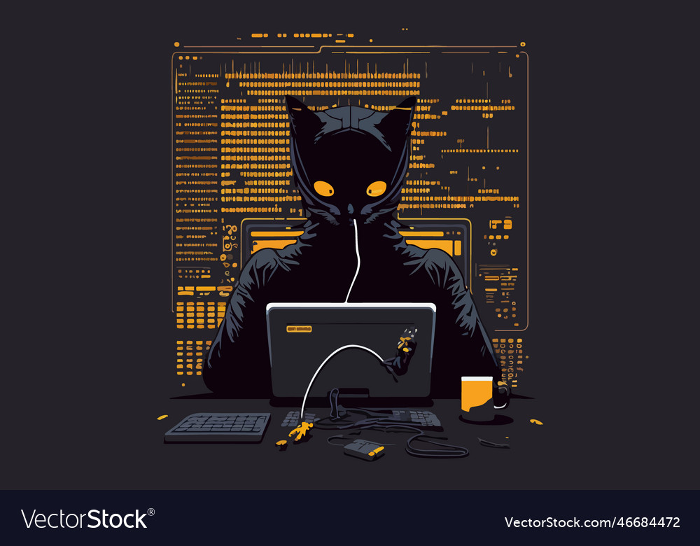 Cat hacker Royalty Free Vector Image - VectorStock Cat hacker Royalty Free Vector Image - VectorStock