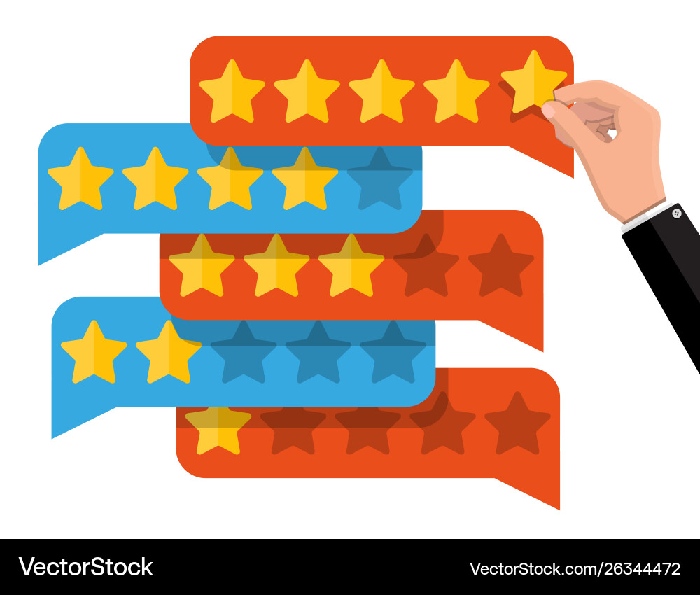 Chat clouds with golden stars reviews five Vector Image