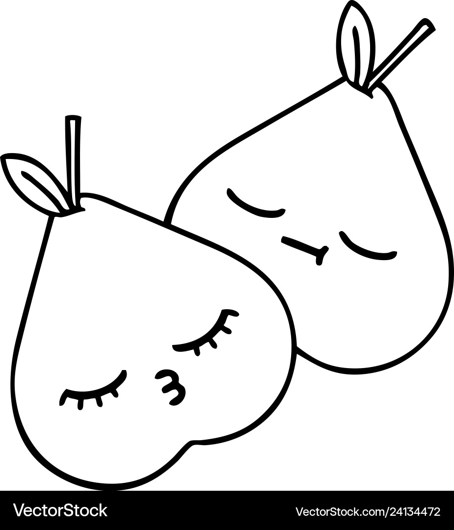 Line drawing cartoon green pear Royalty Free Vector Image