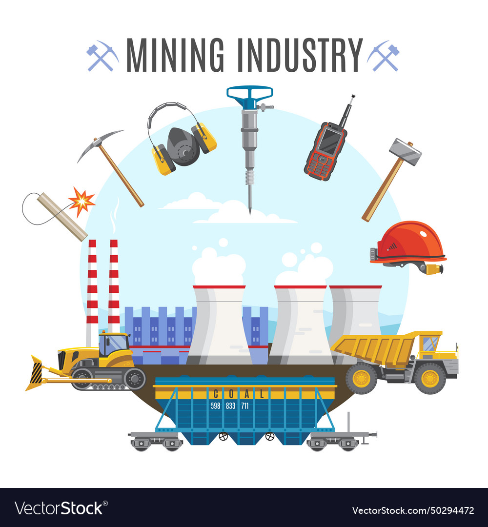 Mining industry round composition Royalty Free Vector Image