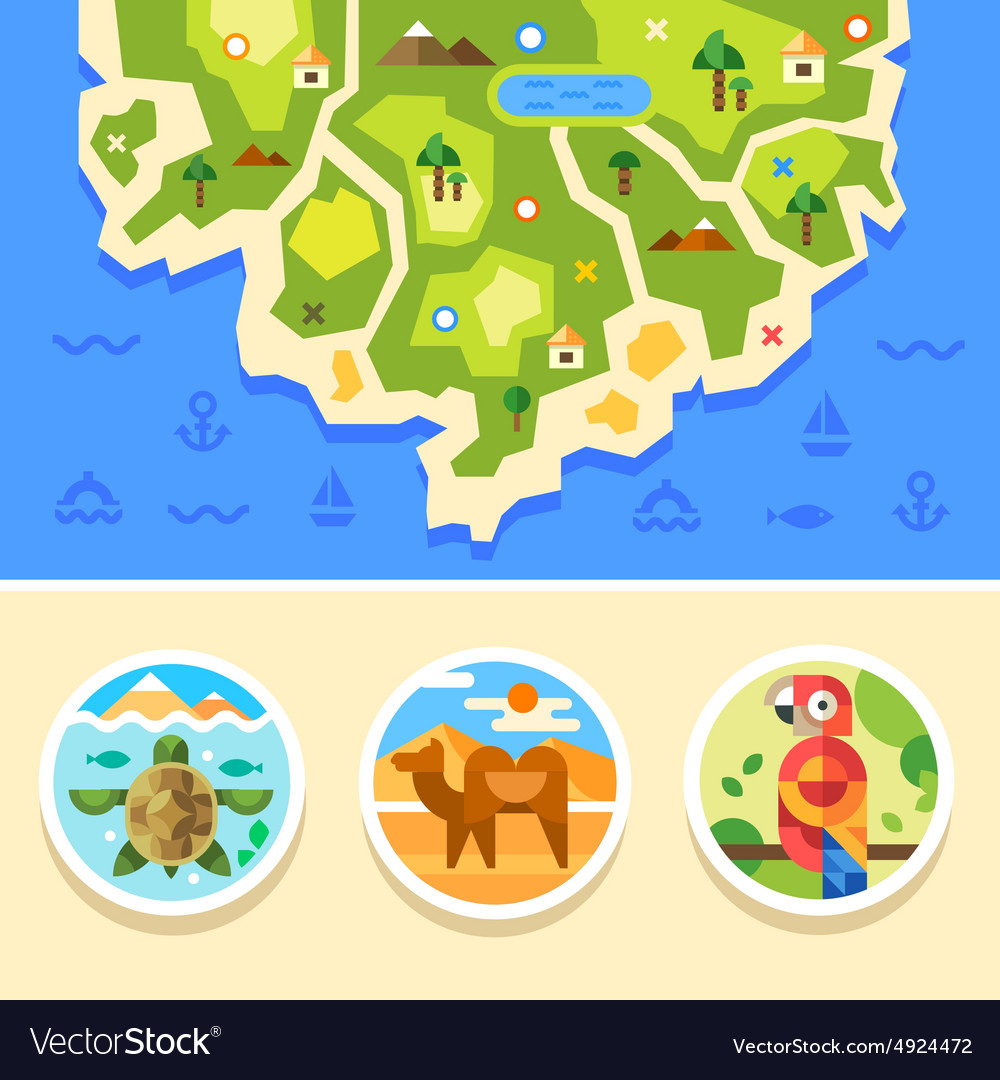 Ocean map with animals emblems Royalty Free Vector Image