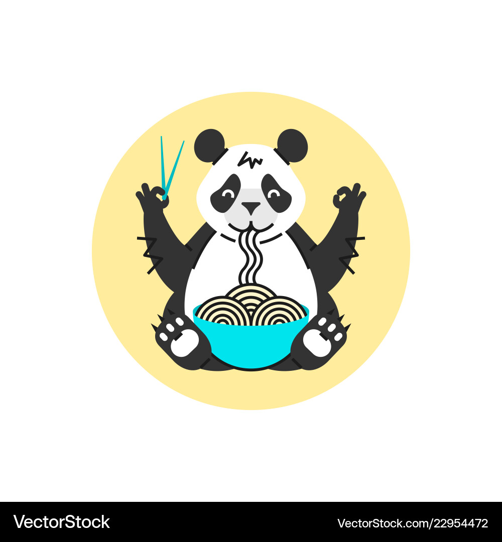 Panda eating noodles with chopsticks Royalty Free Vector